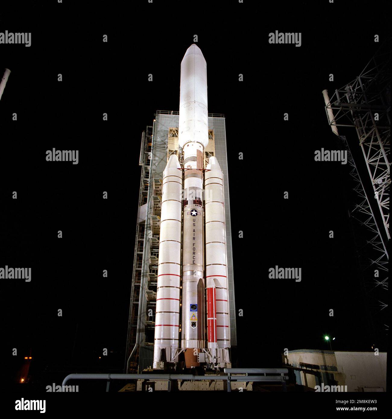 An Air Force TITAN IV CENTAUR Launch Vehicle is poised on Complex 41 ...