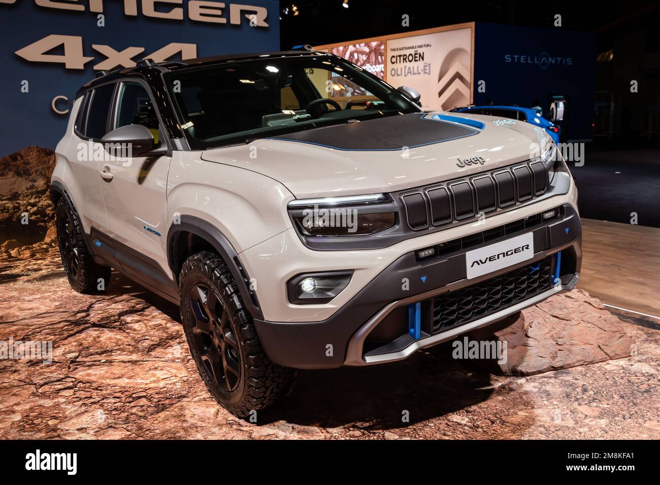 Jeep Avenger 4x4 full-electric SUV car at the Brussels Autosalon ...