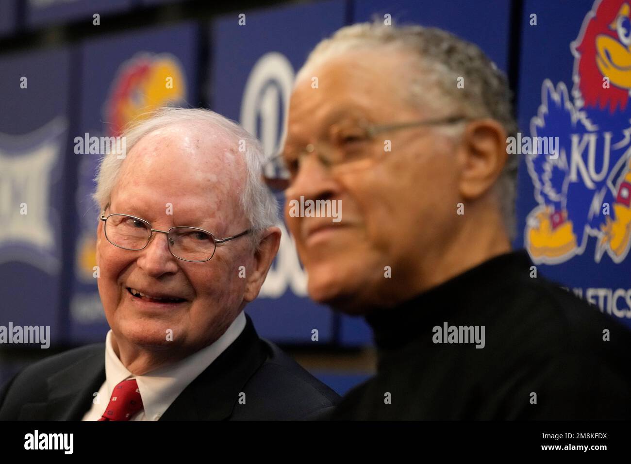 Former Kanas basketball coaches Walt Wesley, right, and Ted Owens ...