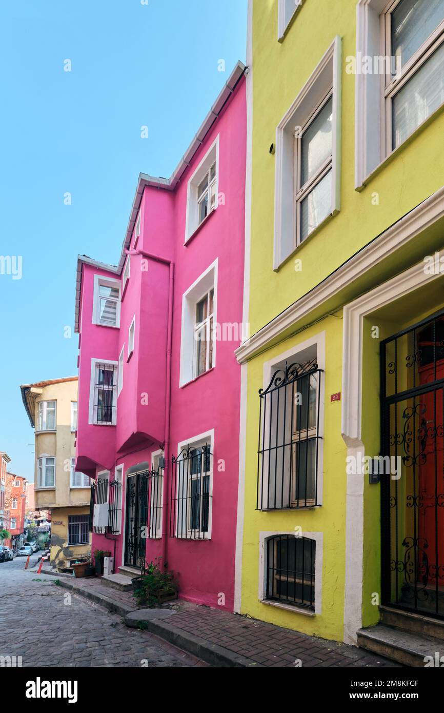 Istanbul, Turkey - January, 2023: Colorful houses in Balat district and ...