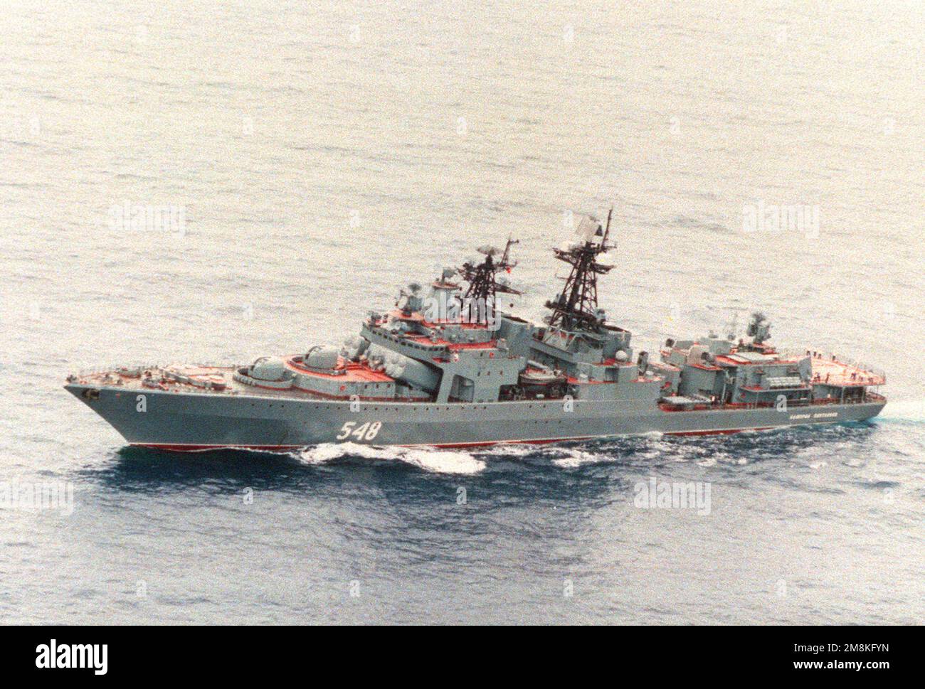 Aerial port bow view of the Russian Navy Pacific Fleet Udaloy class ...