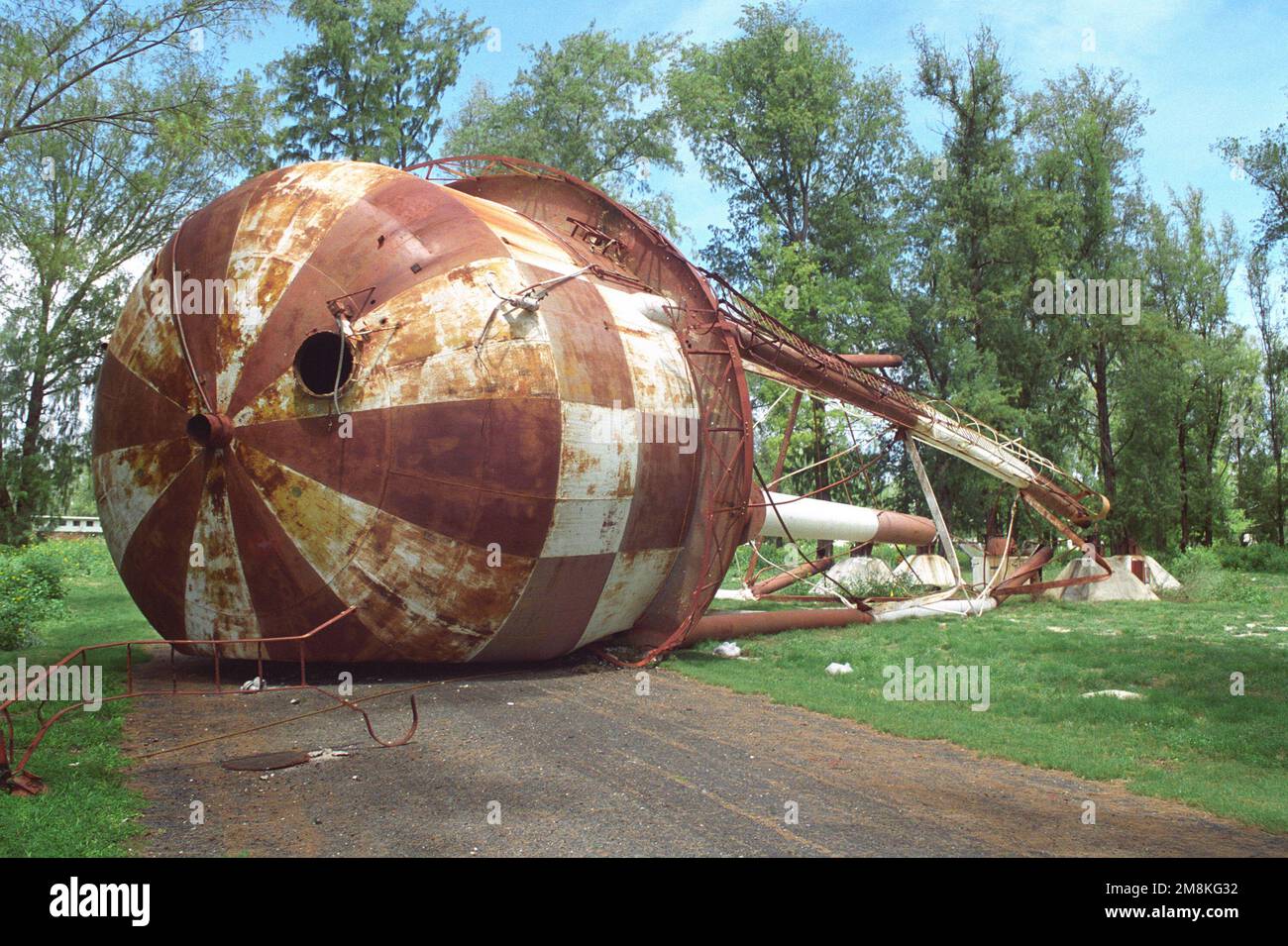 A view of the old water tower after it was brought down by explosives ...