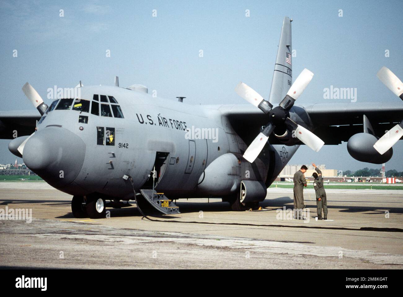 The flight crew of an Air Force Reserve C-130 Hercules does a walk ...