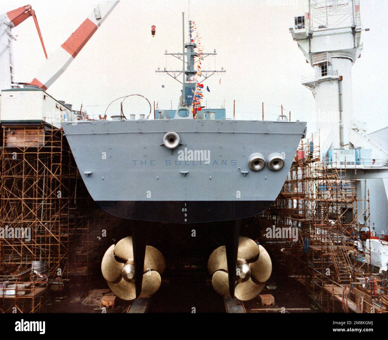 A stern on view of the guided missile destroyer USS The Sullivans (DDG ...