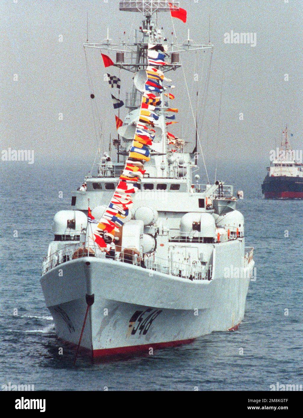 Bow on view of the Chinese Navy Jiangwei class guided missile frigate ...