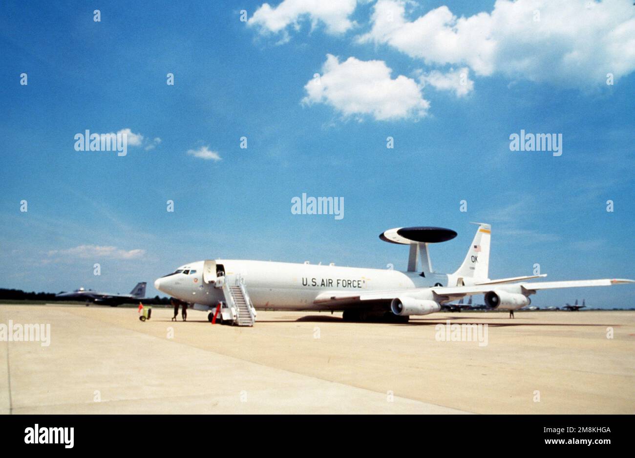 A wide angle left side view of a US Air Force E-3 Sentry Airborne ...