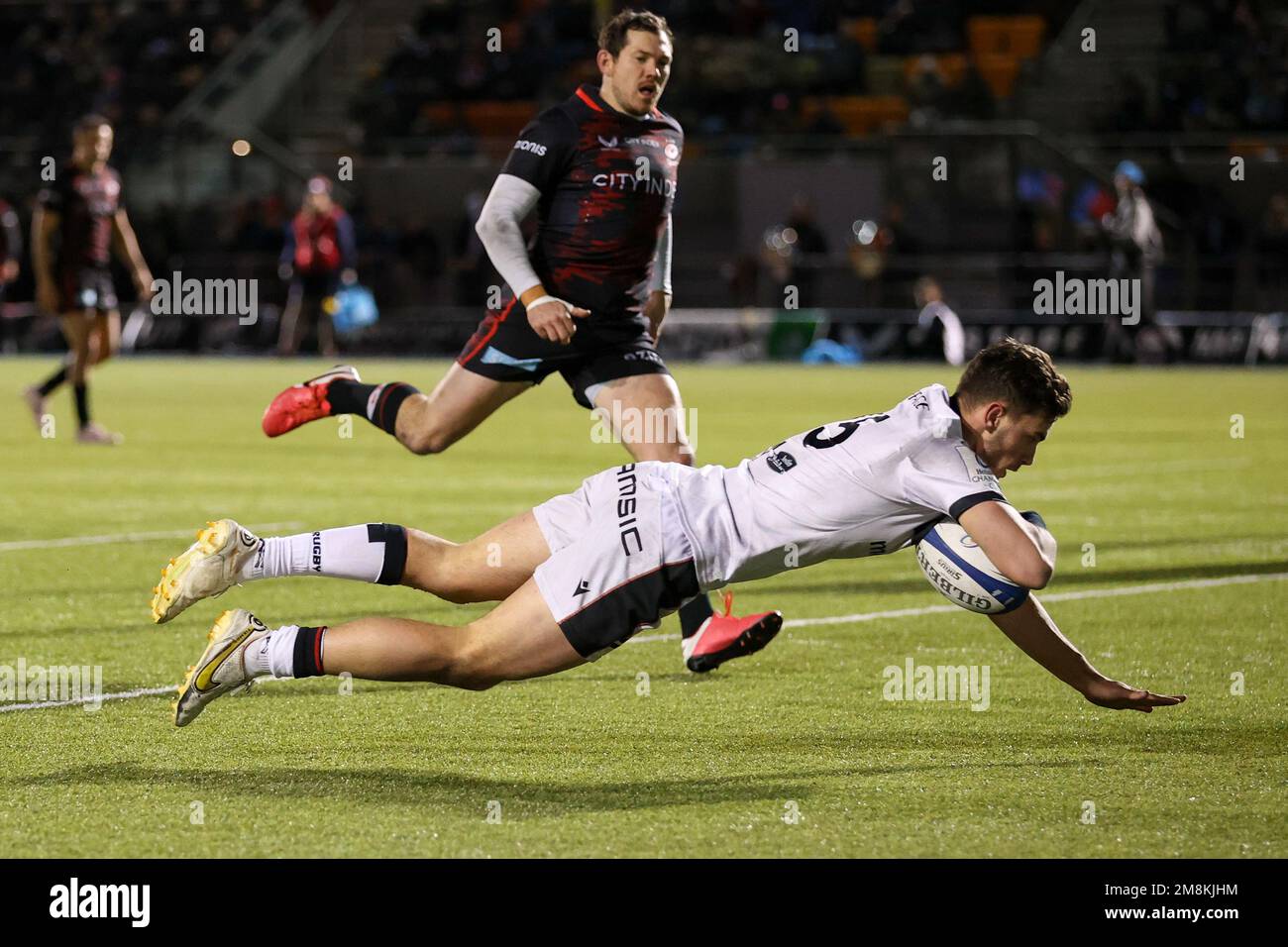 Ethan Durmoriter of Lyon Rugby scores his side’s second try during the ...