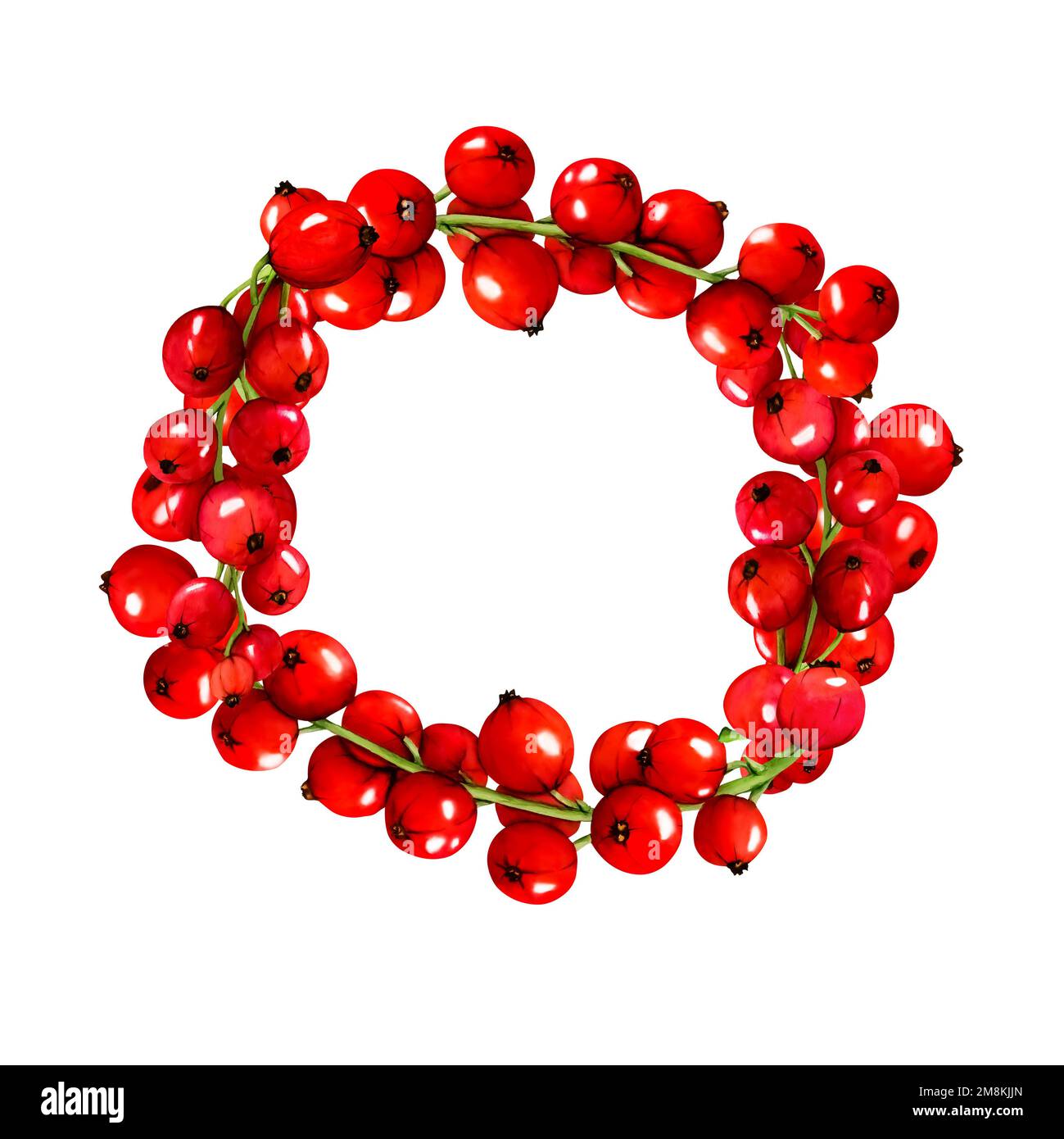 Watercolor frame of red ripe currant berries isolated on white ...