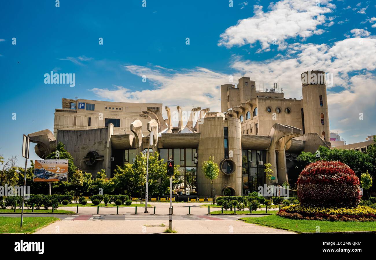 The Post Office of Macedonia HQ against the blue sky in Skopje Stock ...