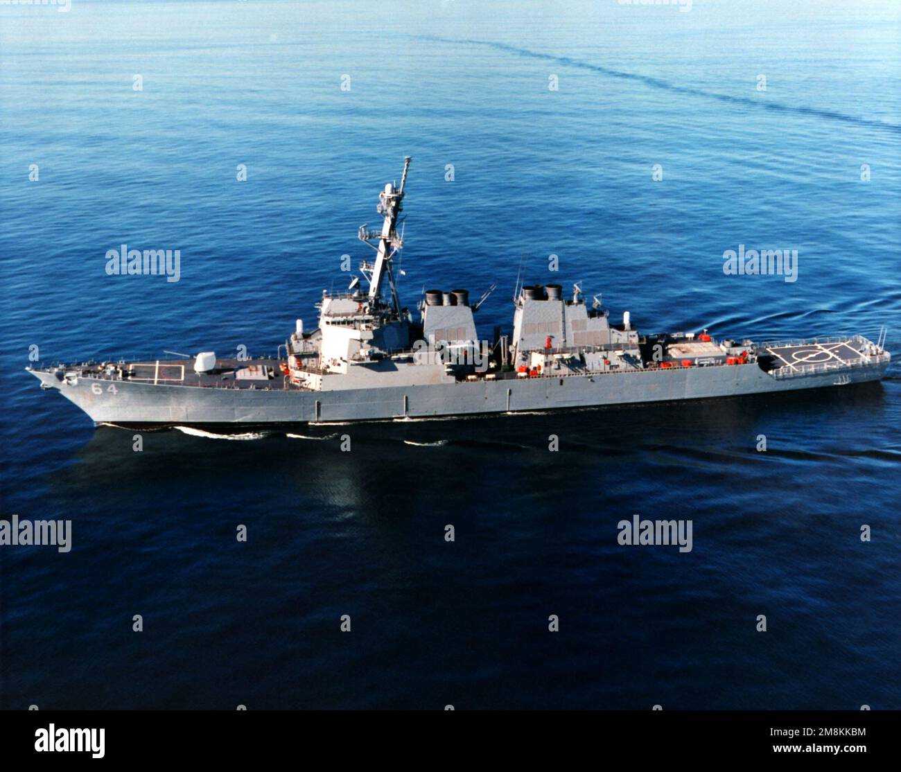 Aerial port beam view of the guided missile destroyer USS Carney (DDG ...
