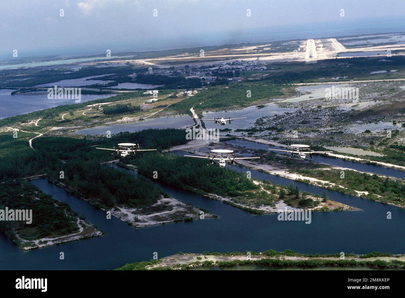 Aerial view of three E-2C Hawkeye aircraft of Carrier Airborne Early ...