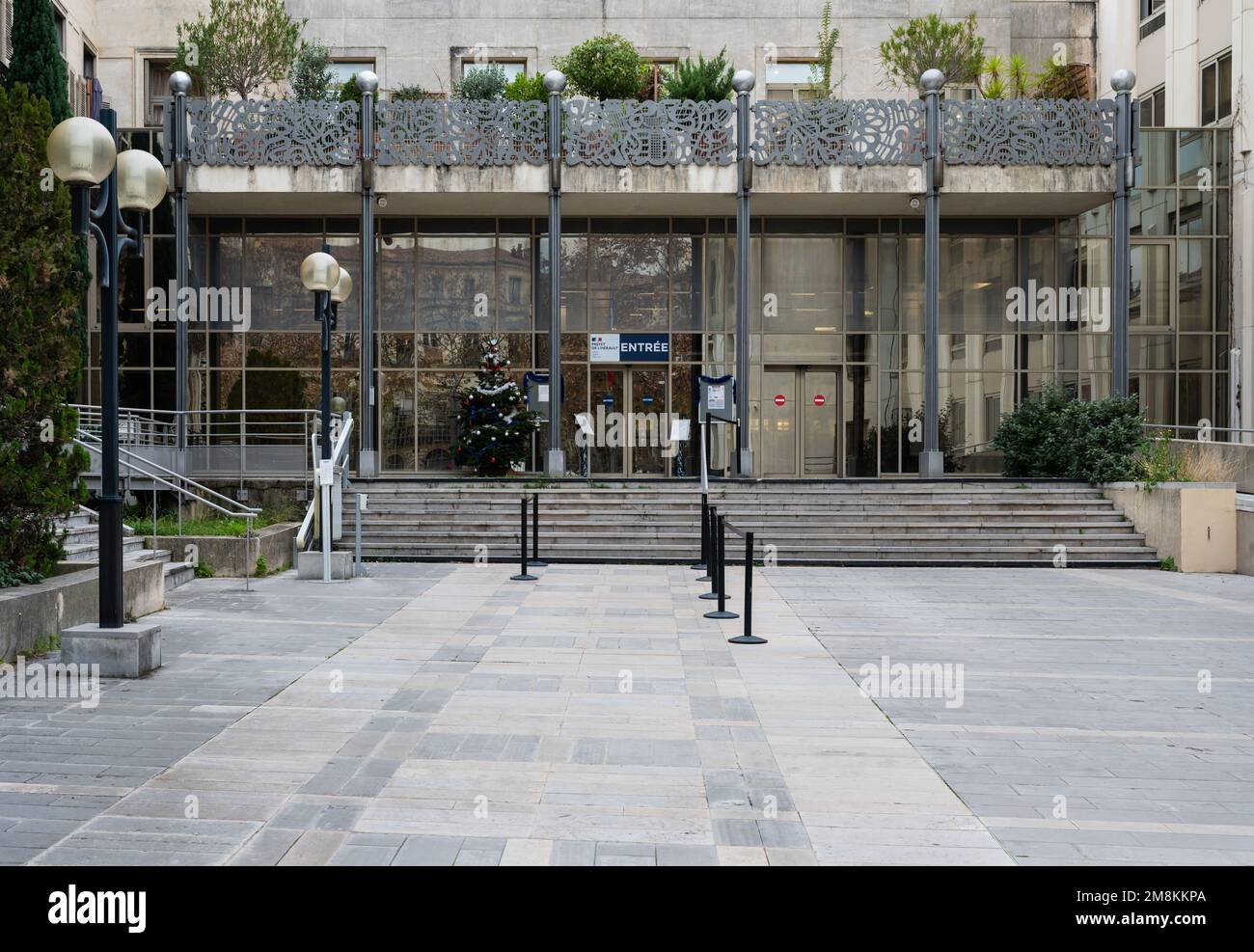 Montpellier, Occitanie, France, 12 28 2022 - Facade and entrance of the ...