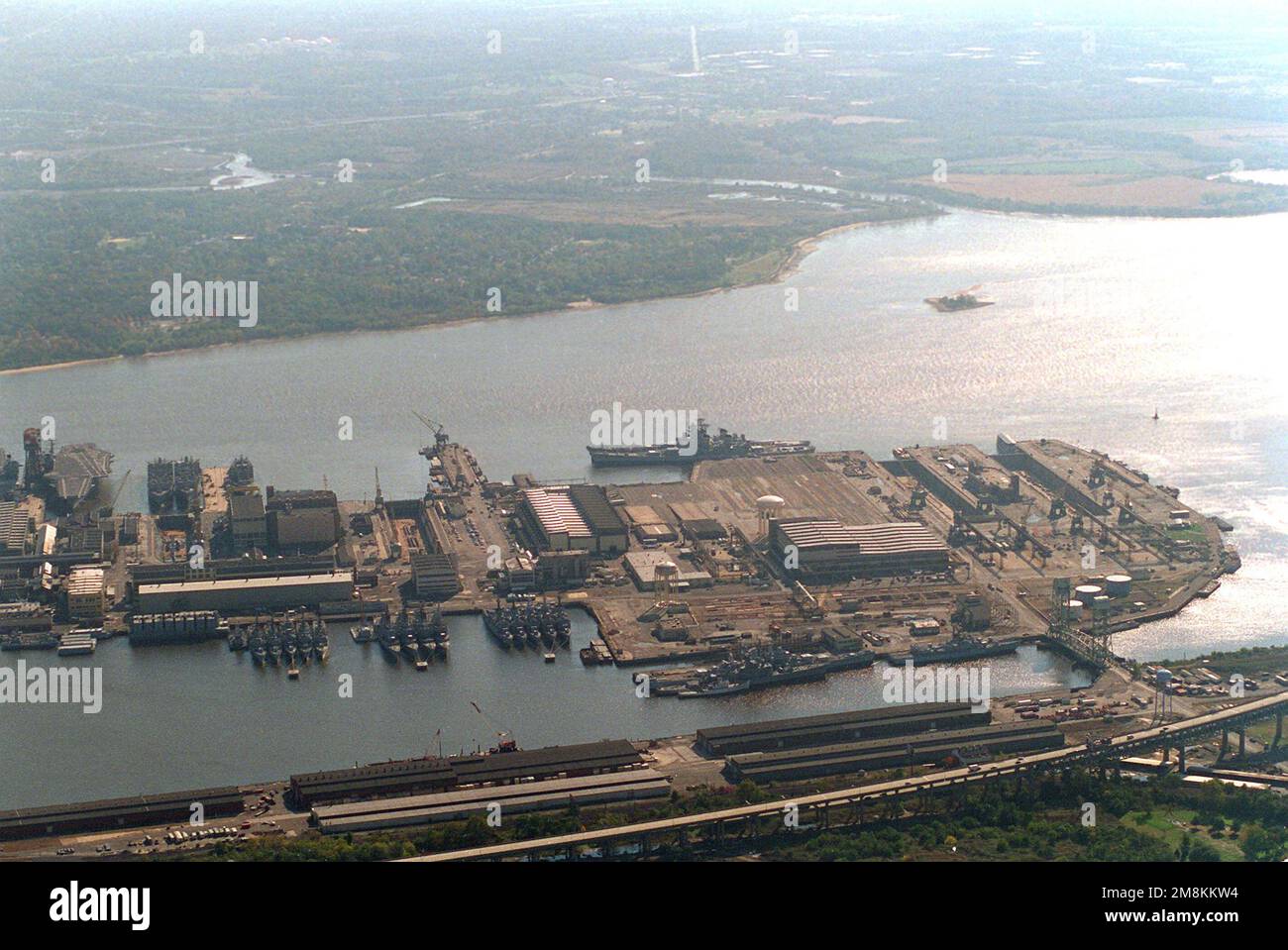 An aerial view of the southwest end of the Philadelphia Naval Shipyard ...