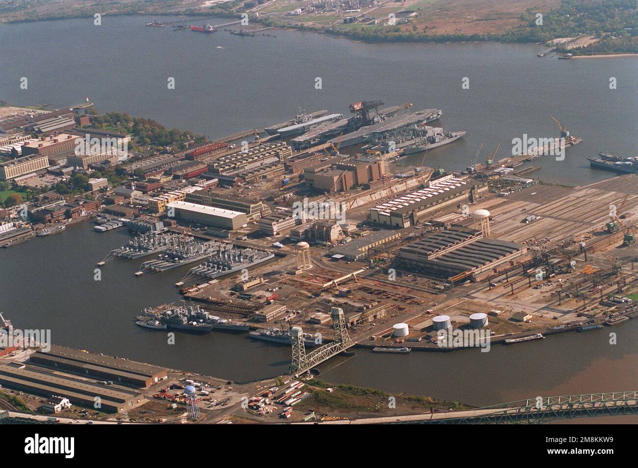 An aerial view of the Philadelphia Naval Shipyard looking southeast ...