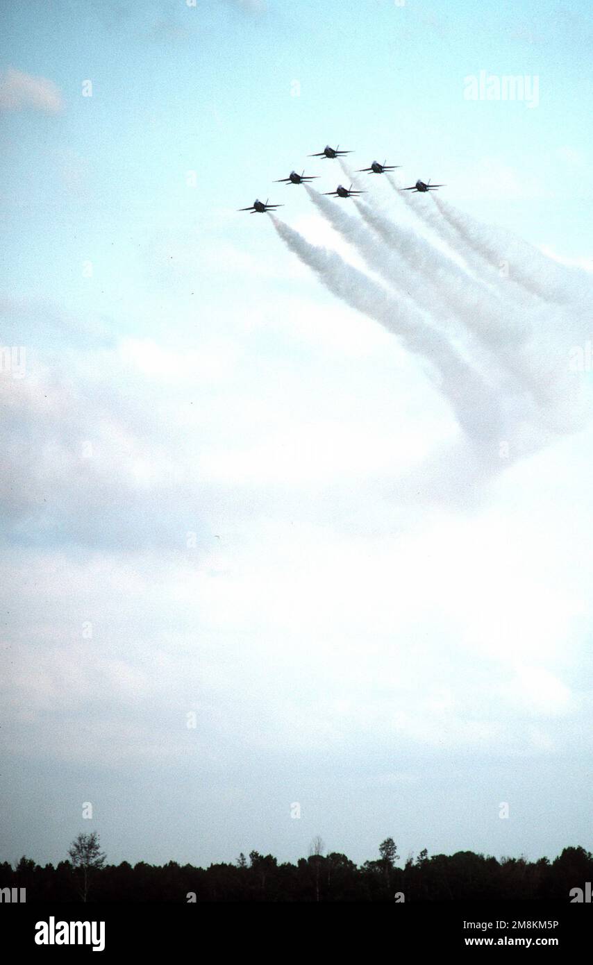 All six F/A-18 Hornet aircraft of the Navy's Blue Angels Flight ...