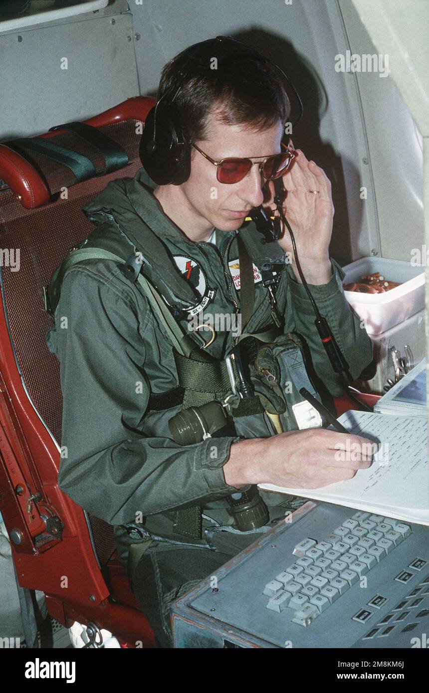 LT. CMDR. D. Hudson, on board a P-3C Orion aircraft of Patrol Squadron ...
