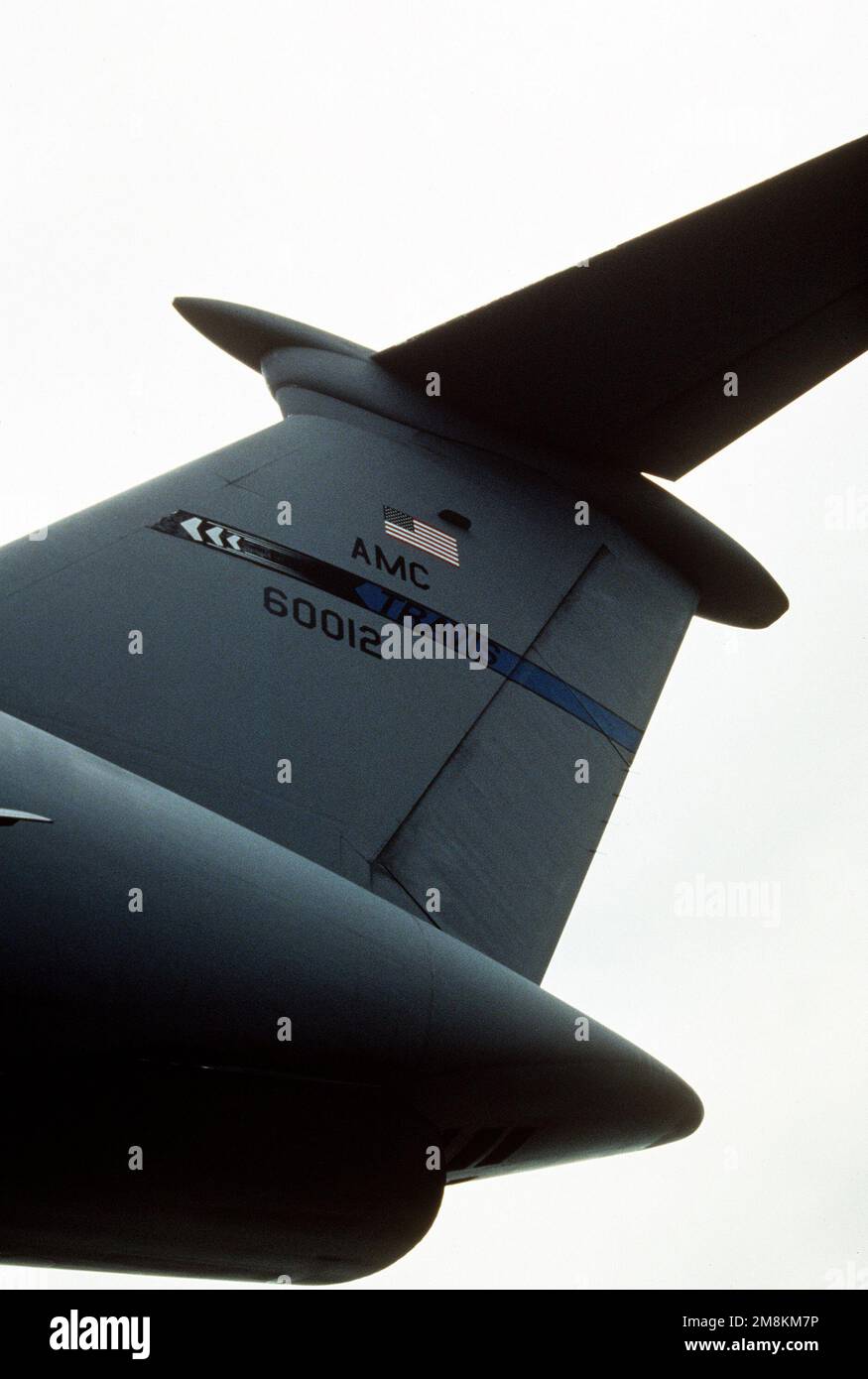 A view of the tail of a C-5 cargo aircraft from the 21st Airlift ...