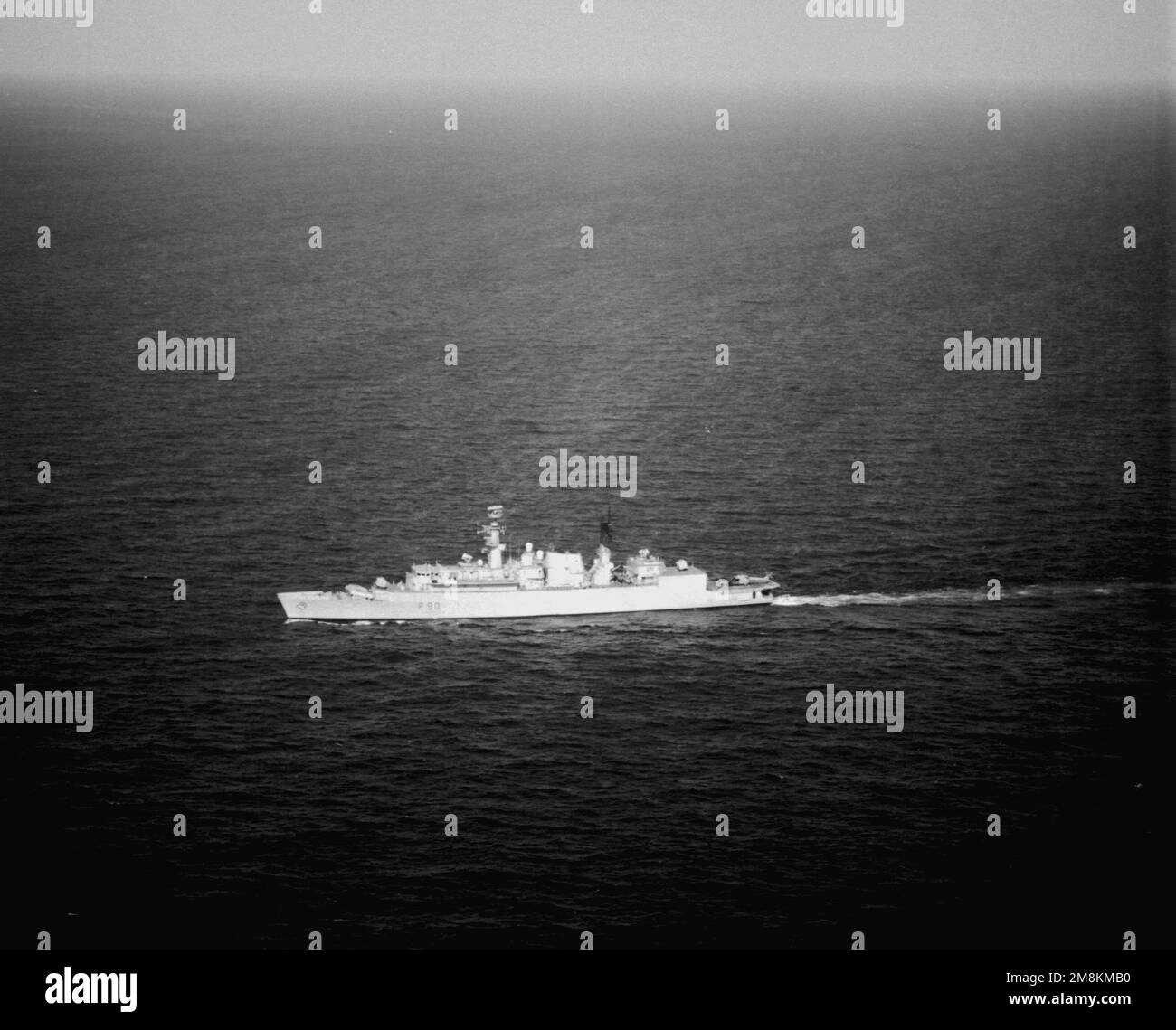 Aerial port side view of the British Royal Navy Broadsword class type ...