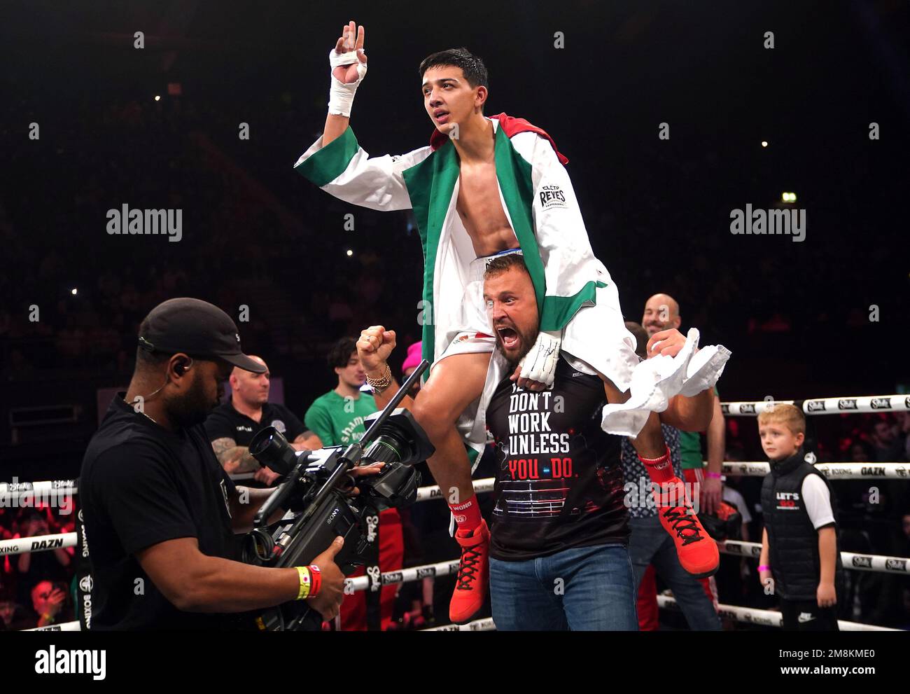 Luis Alcaraz Pineda celebreates winning the super-middleweight bout ...