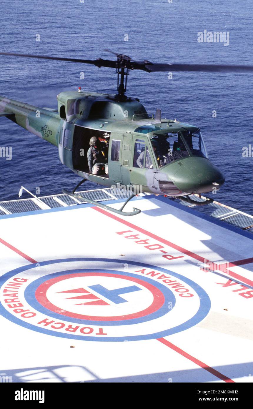 A UH-1 helicopter from the 76th Rescue Flight successfully lands on ...