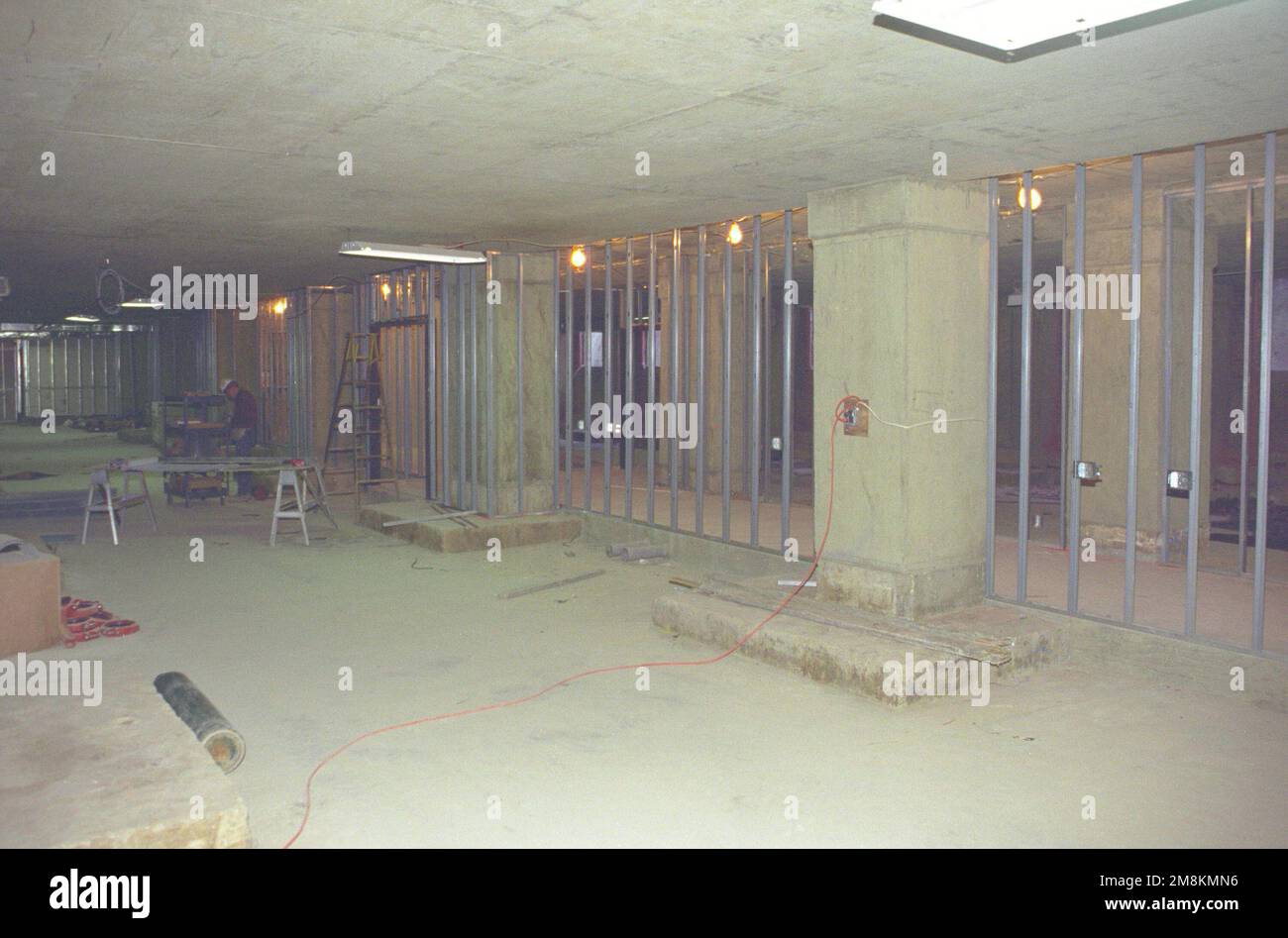 Renovation of the Pentagon building. Basement construction site. Base ...