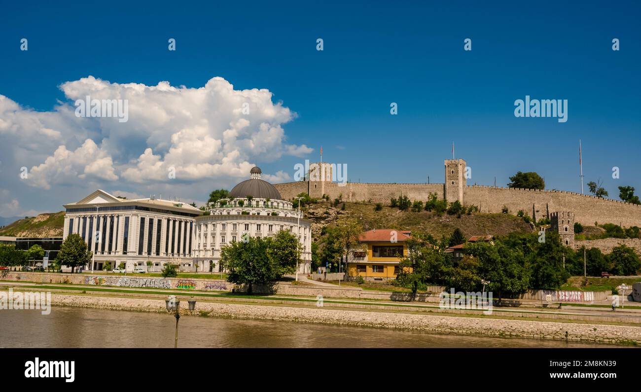 The scenic cityscape of Skopje with the Fortress of Skopje in North ...