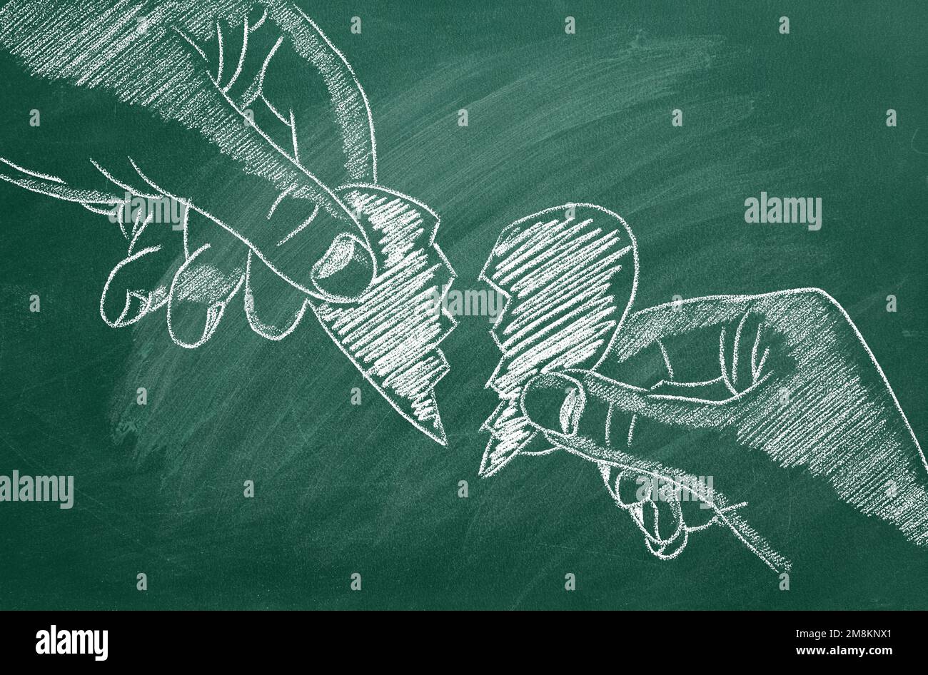 Male and female hands with broken heart. Conflict between women and men ...