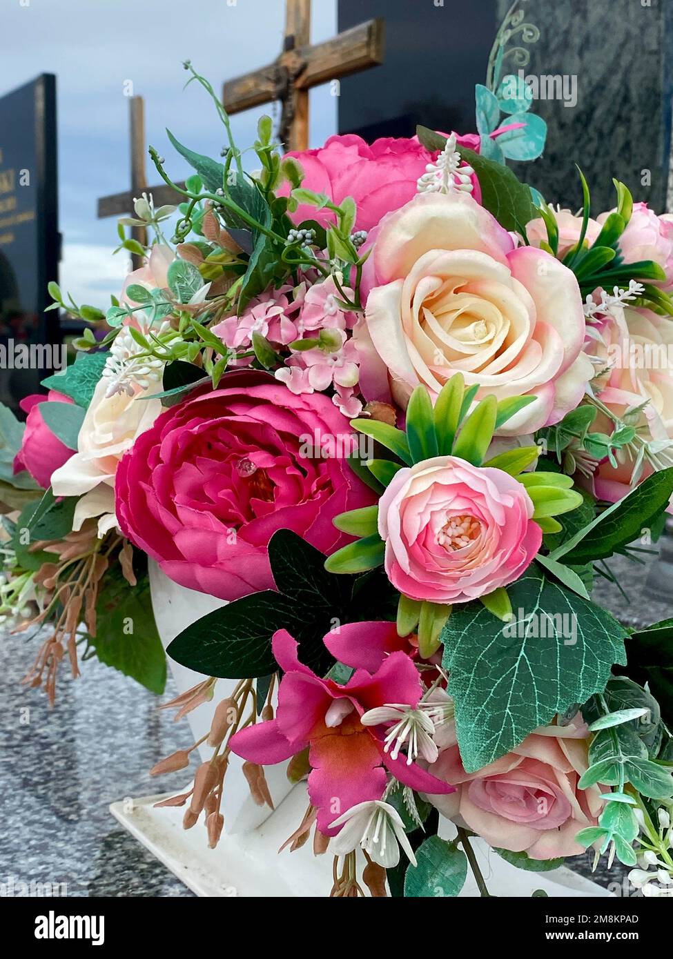 A vertical shot of beautiful pink roses and pions Stock Photo - Alamy
