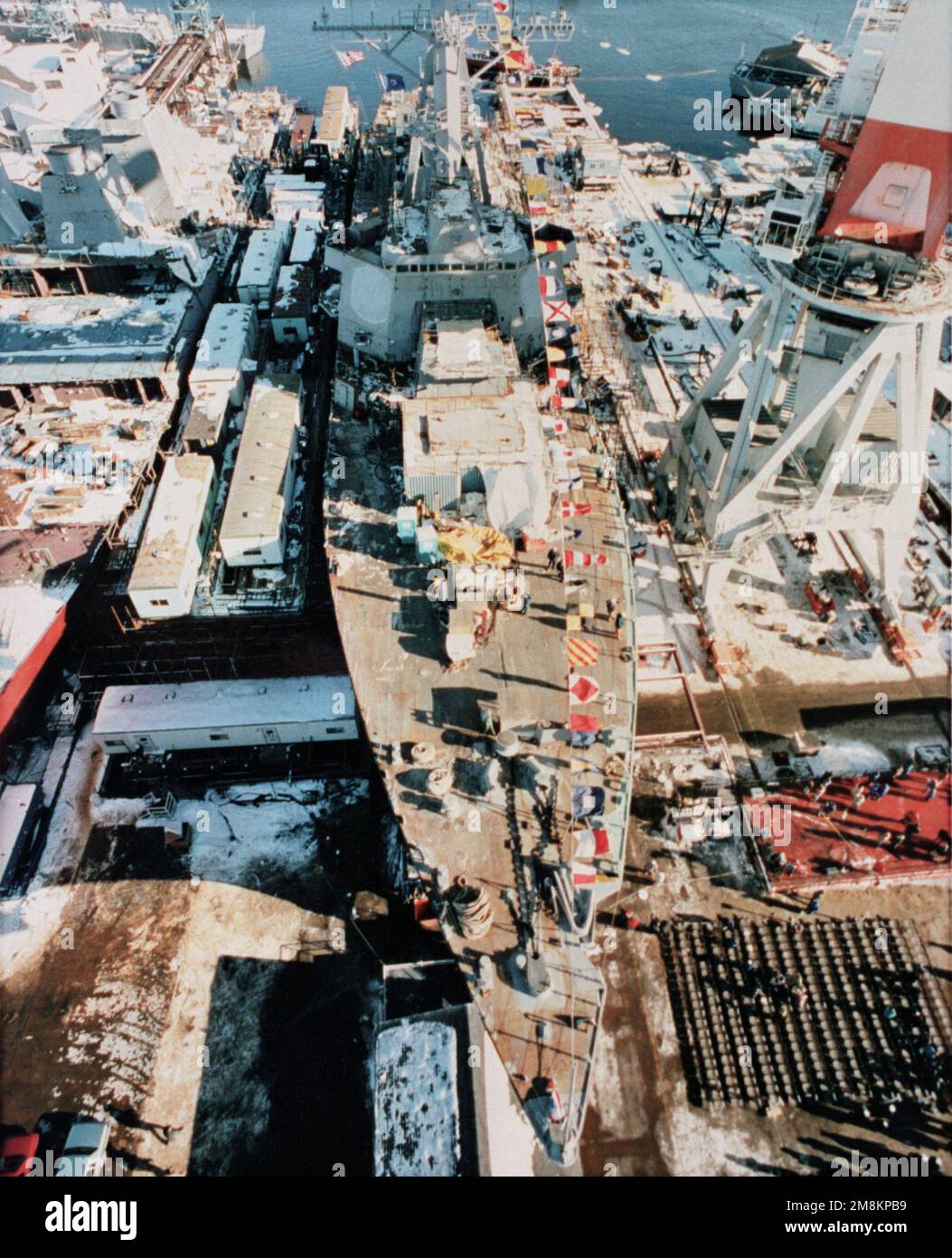 High oblique bow-on view of the guided missile destroyer USS HOPPER ...