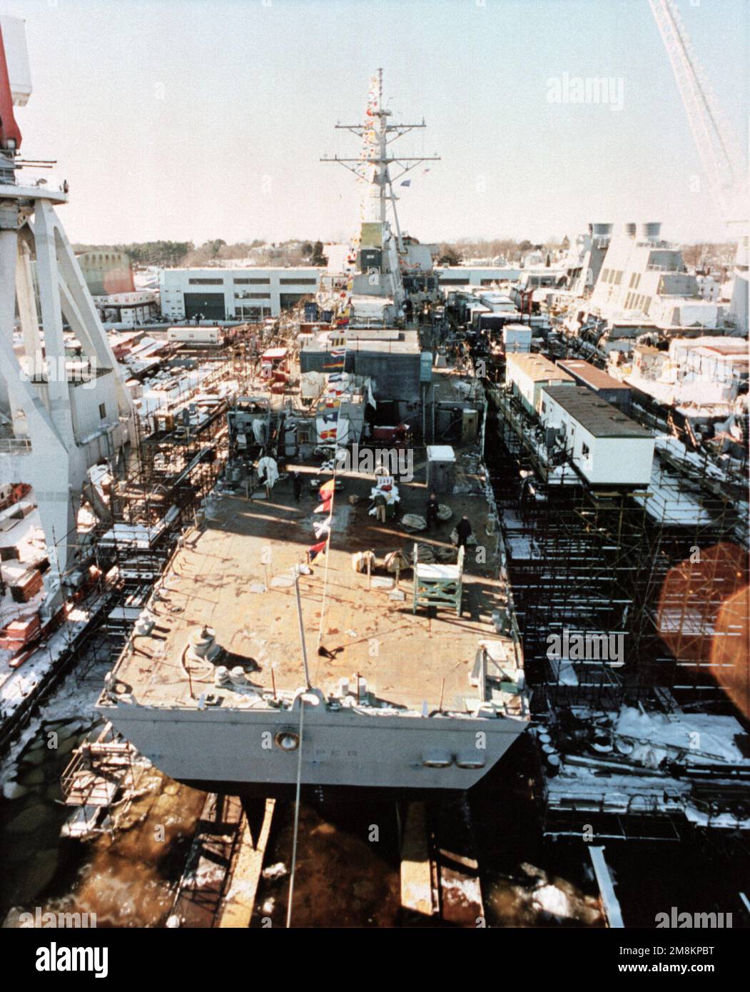High oblique stern view of the guided missile destroyer USS HOPPER (DDG ...