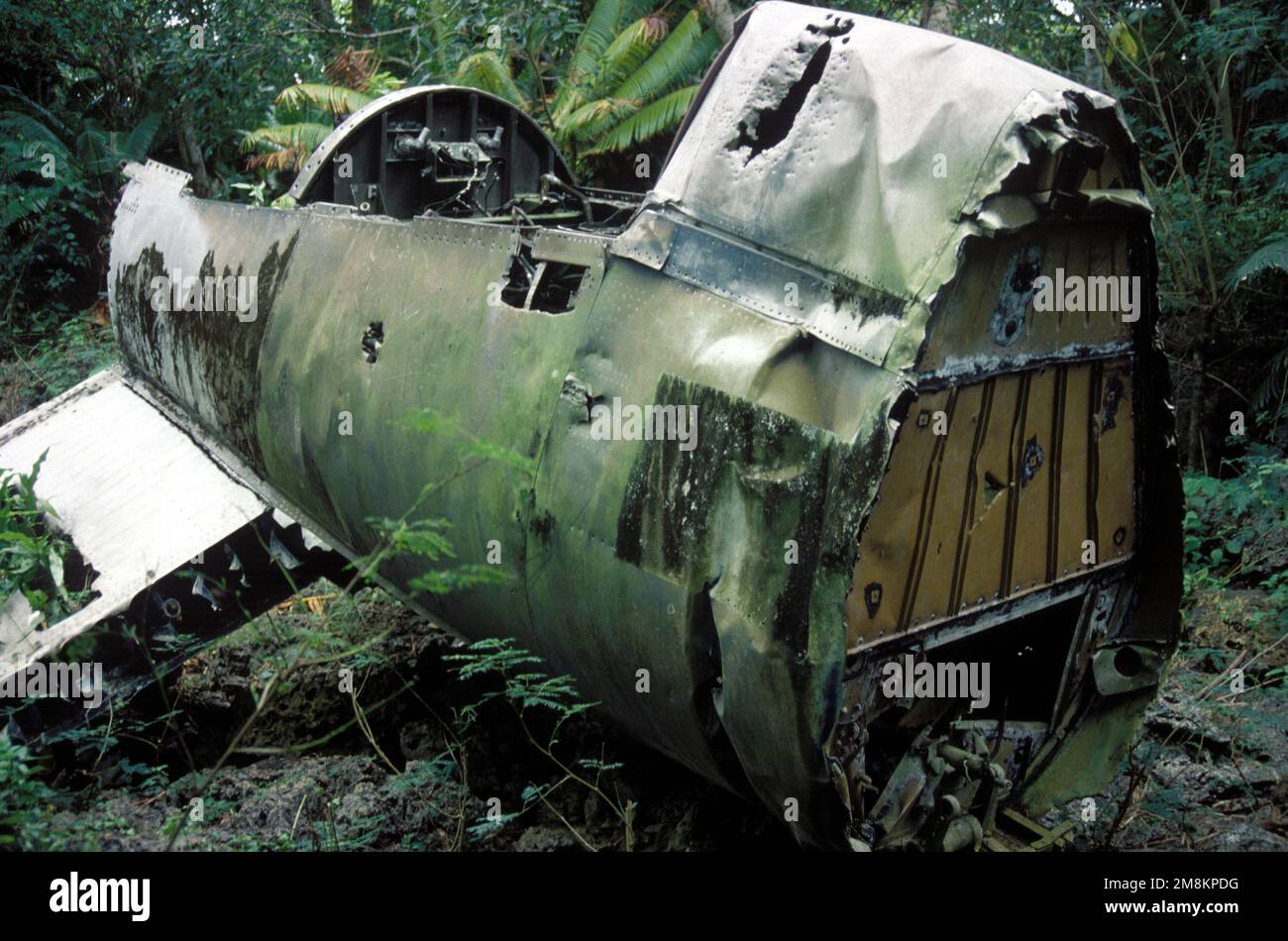 Side view of the wreckage of a World War II F4U Corsair fighter ...