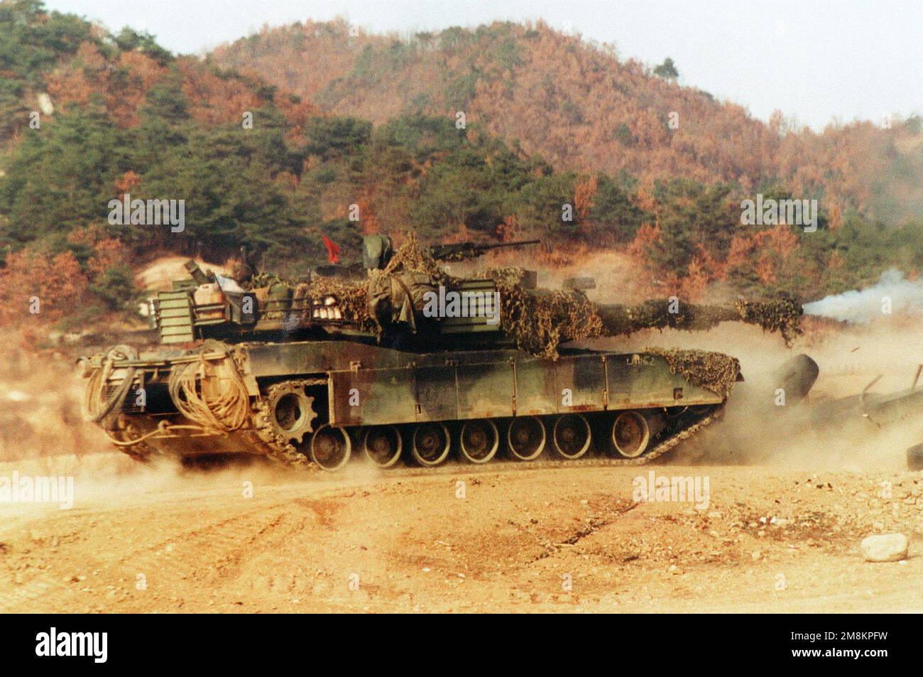 A close right side view of a M1A1 Abrams Tank from the 2nd, 72nd ...