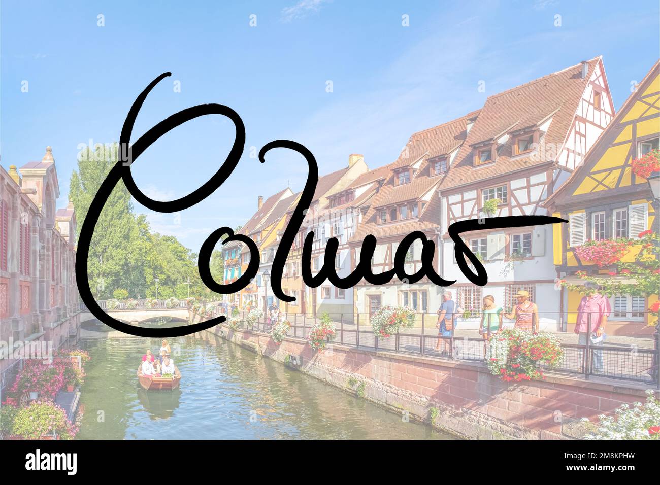 City name handwritten with a photo of the place in the background Stock ...