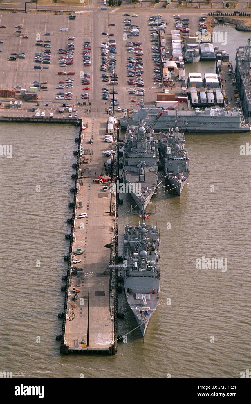 Aerial view of destroyer and submarine (D&S) pier 23 at the naval base ...