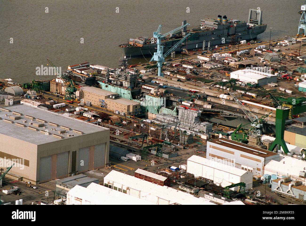 Aerial view of a portion of the shipyard of the Newport News ...