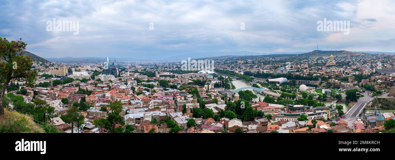 Panoramic view over old town and modern architecture of Tbilisi ...