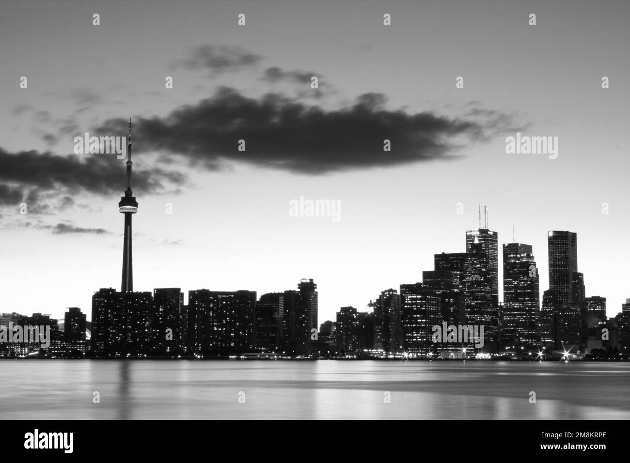 A beautiful grayscale cityscape Toronto at the riverside Stock Photo ...