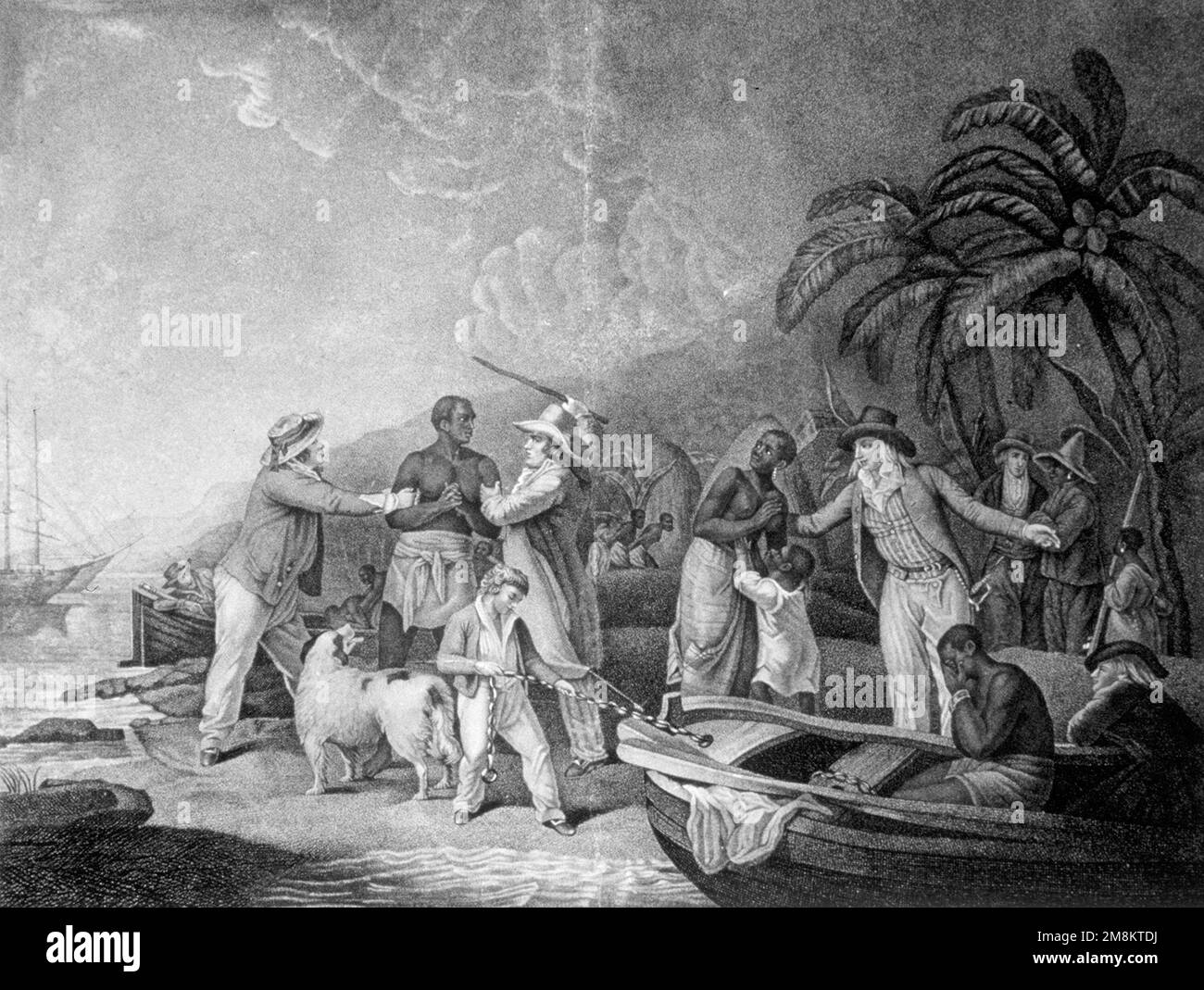 African slaves being loaded onto canoes for shipping to their ...