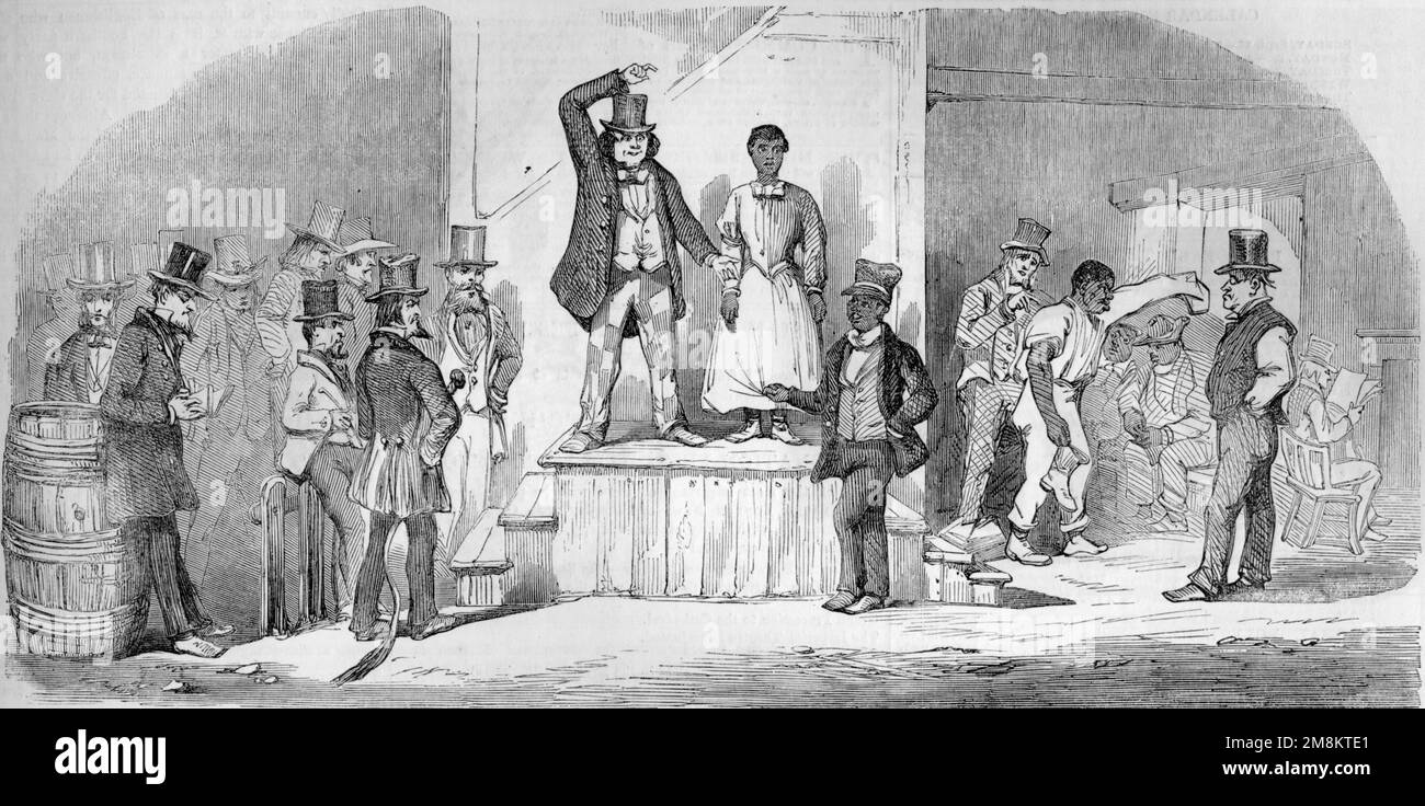 A Woman Being Auctioned In Front Of A Crowd Of White Onlookers And