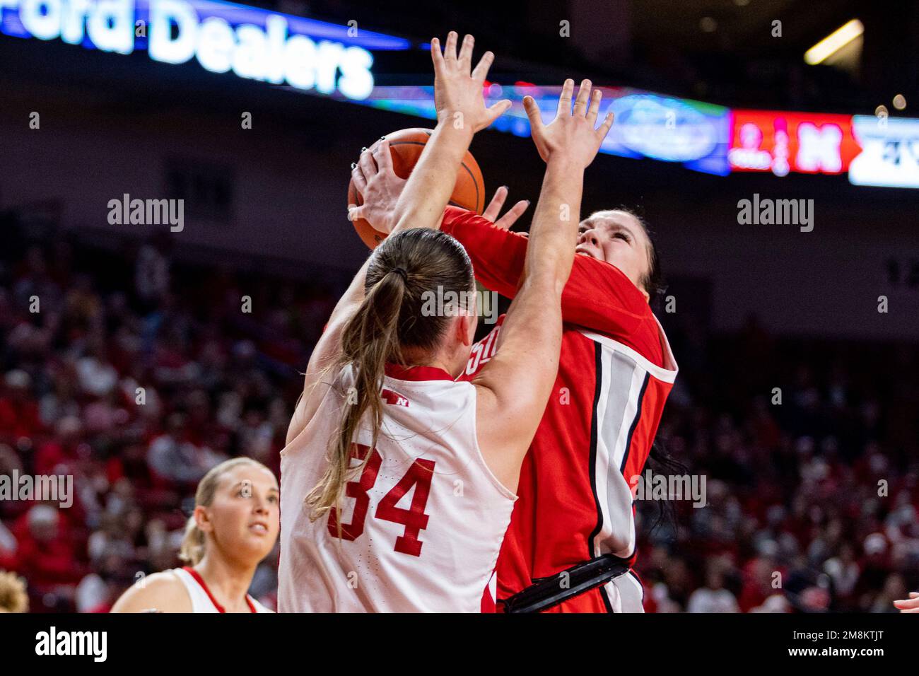 Ohio State Rebeka Mikulasikova, right, shoots against Nebraska Isabelle ...