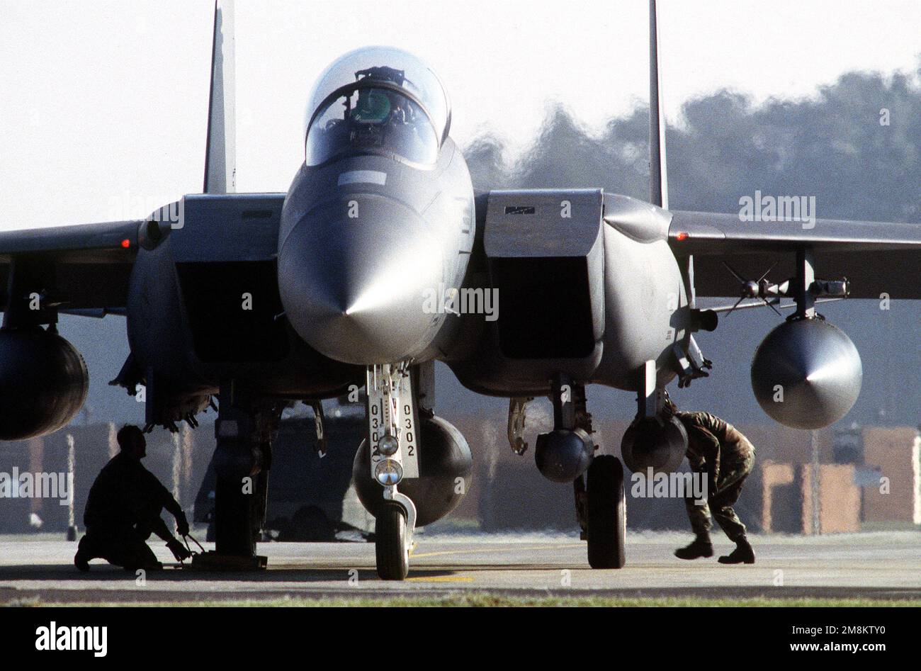 Front view of an F-15E Eagle from the 492nd Fighter Squadron, 48th ...