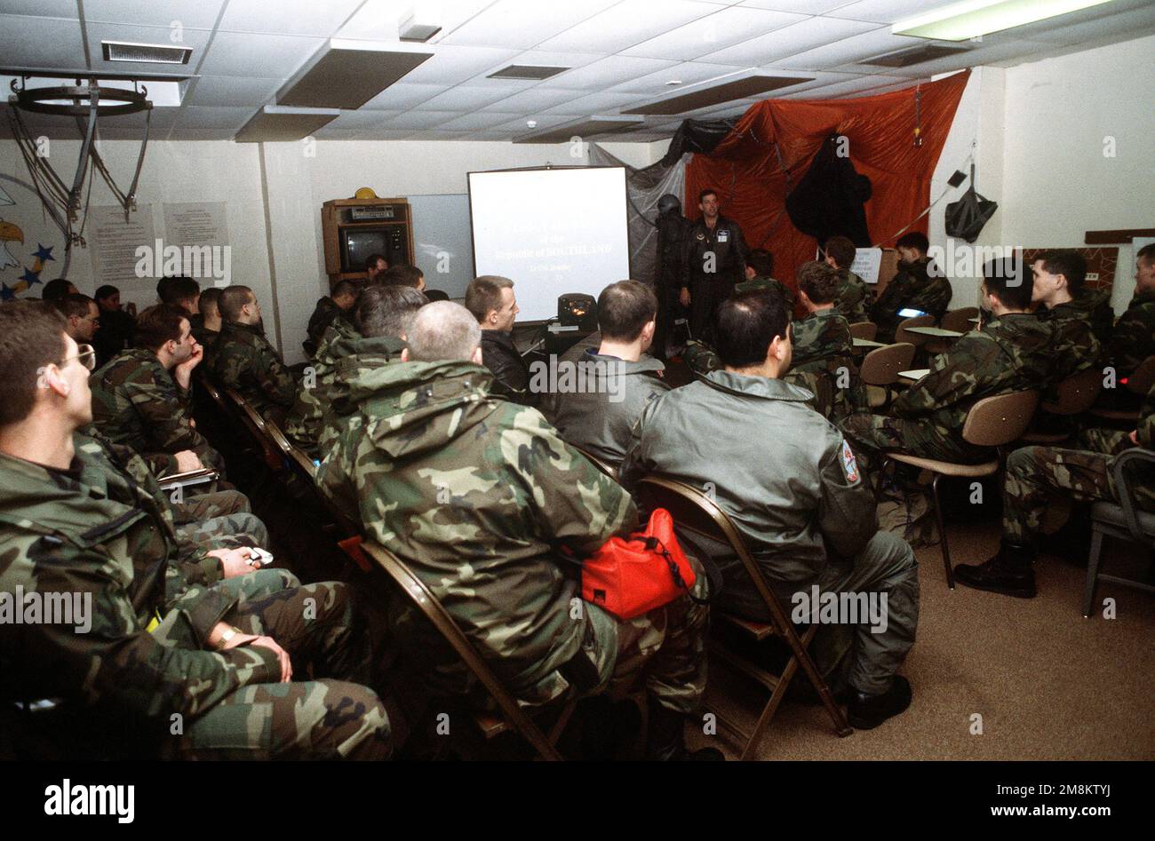48th Fighter Wing members receive an in-processing briefing at "Farout ...