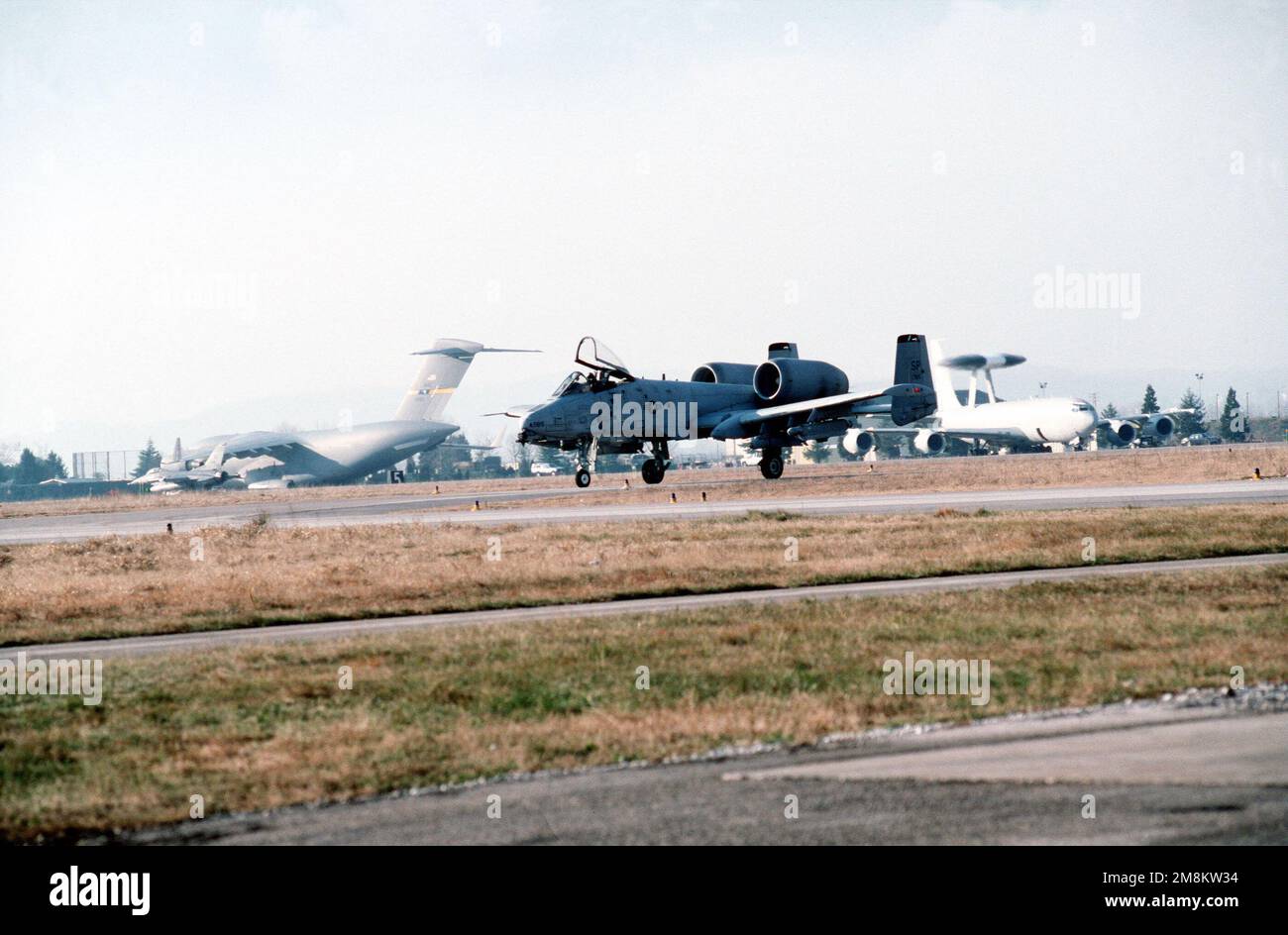 A US Air Force A-10 Thunderbolt aircraft awaits clearance for takeoff ...