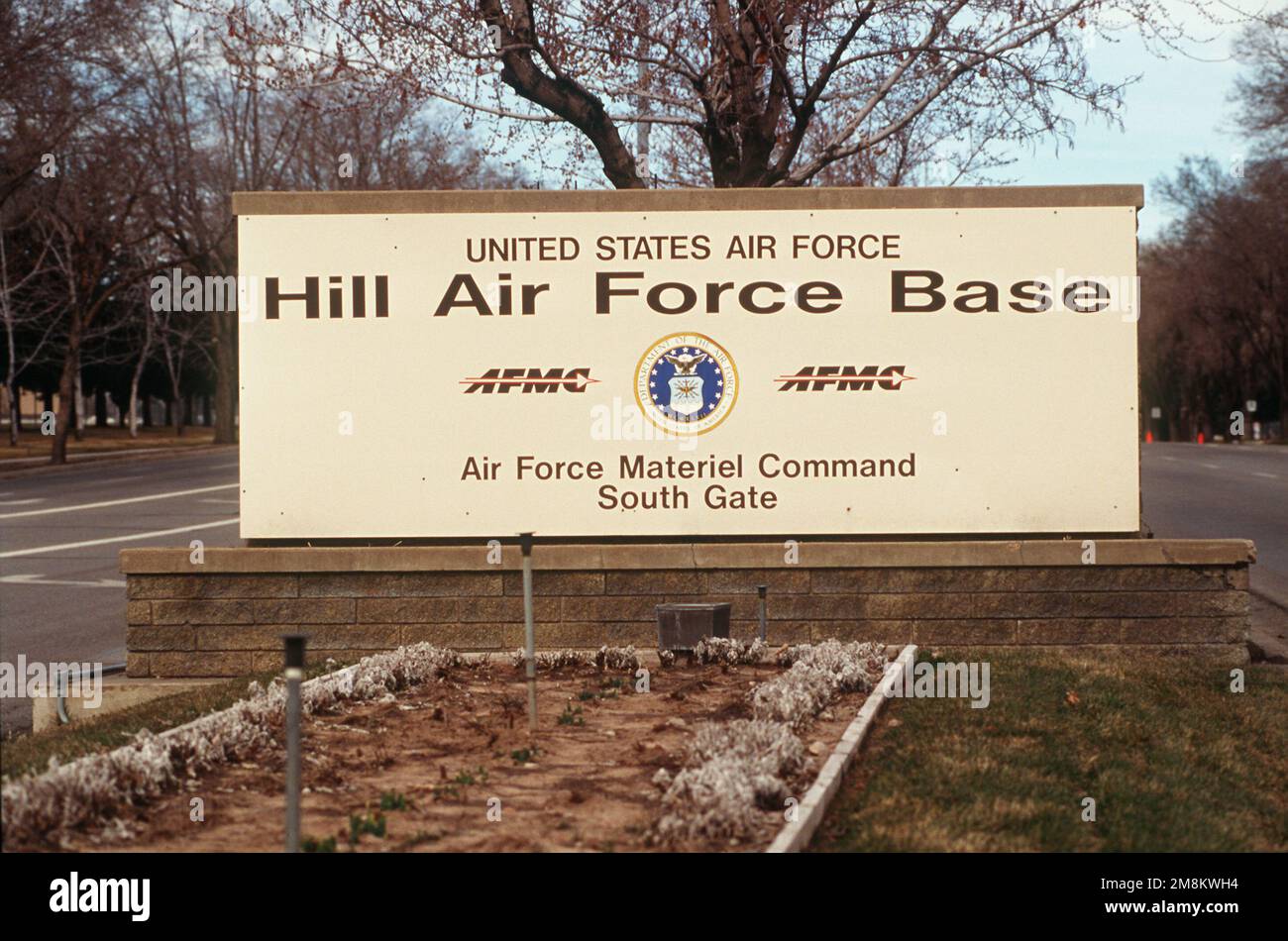 A close-up view of the South Gate sign. Base: Hill Air Force Base State ...