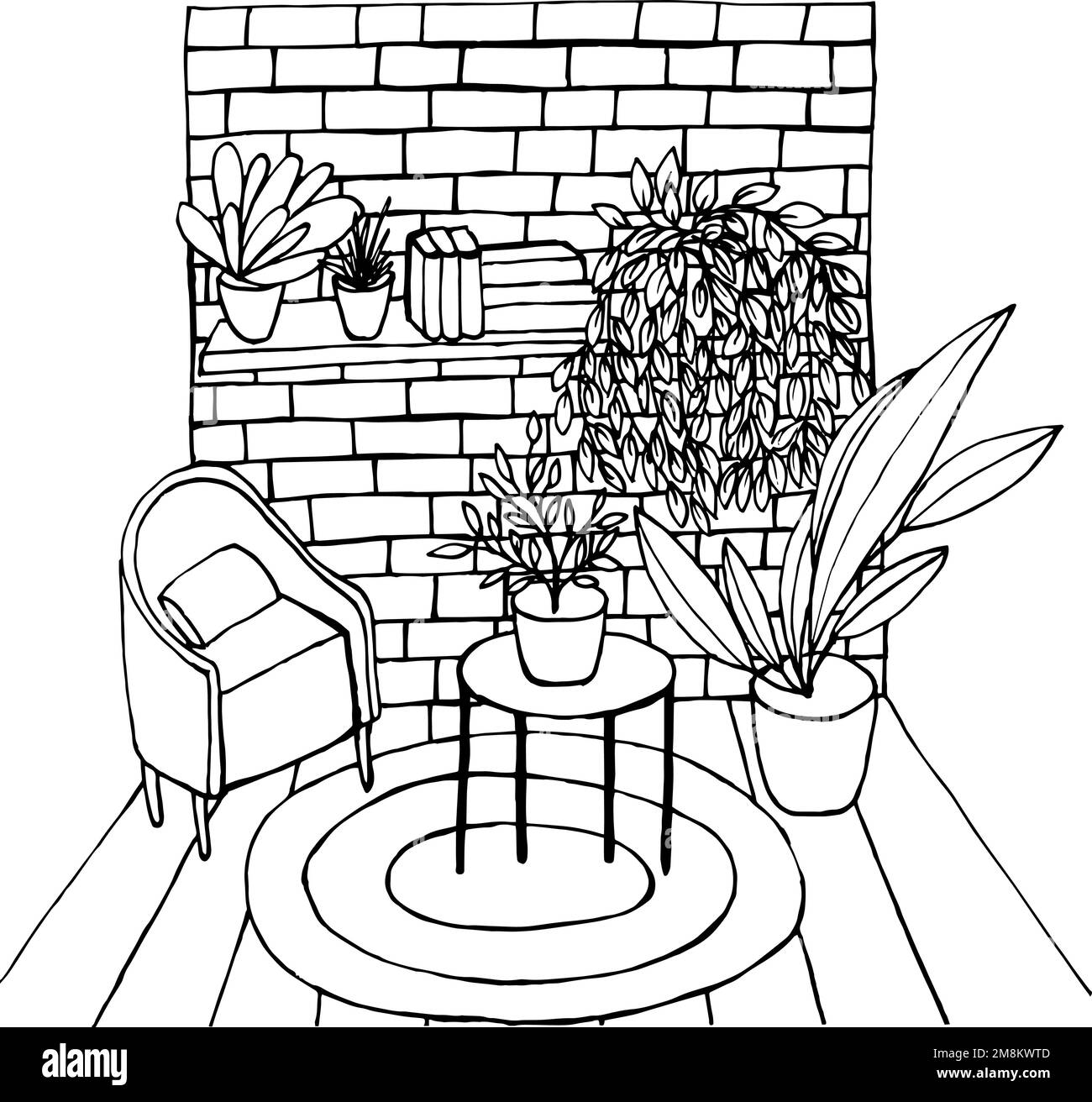 Cozy terrace interior coloring page Stock Vector Image & Art - Alamy