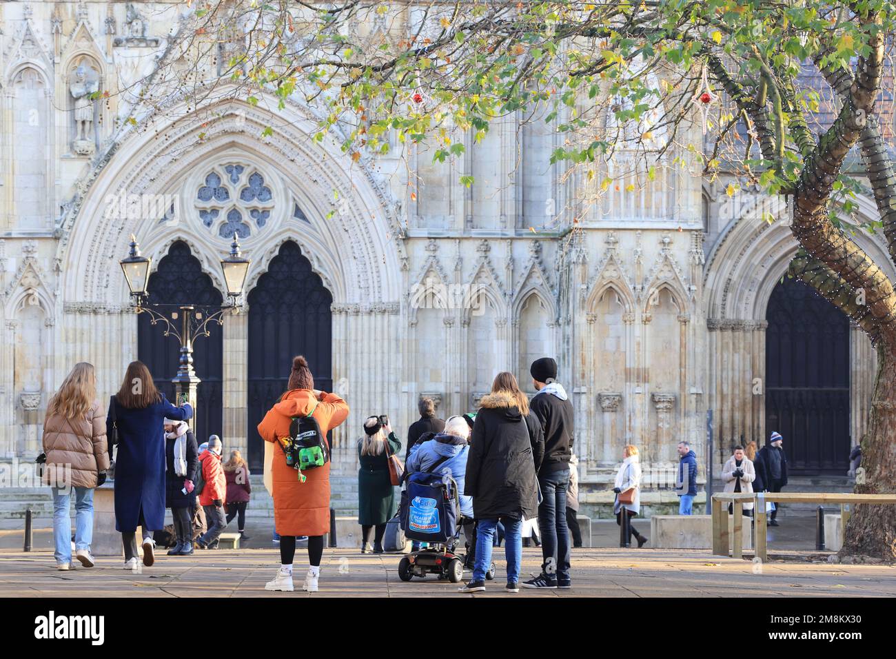 Outside beautiful Gothic York Minster at Christmas time in winter ...