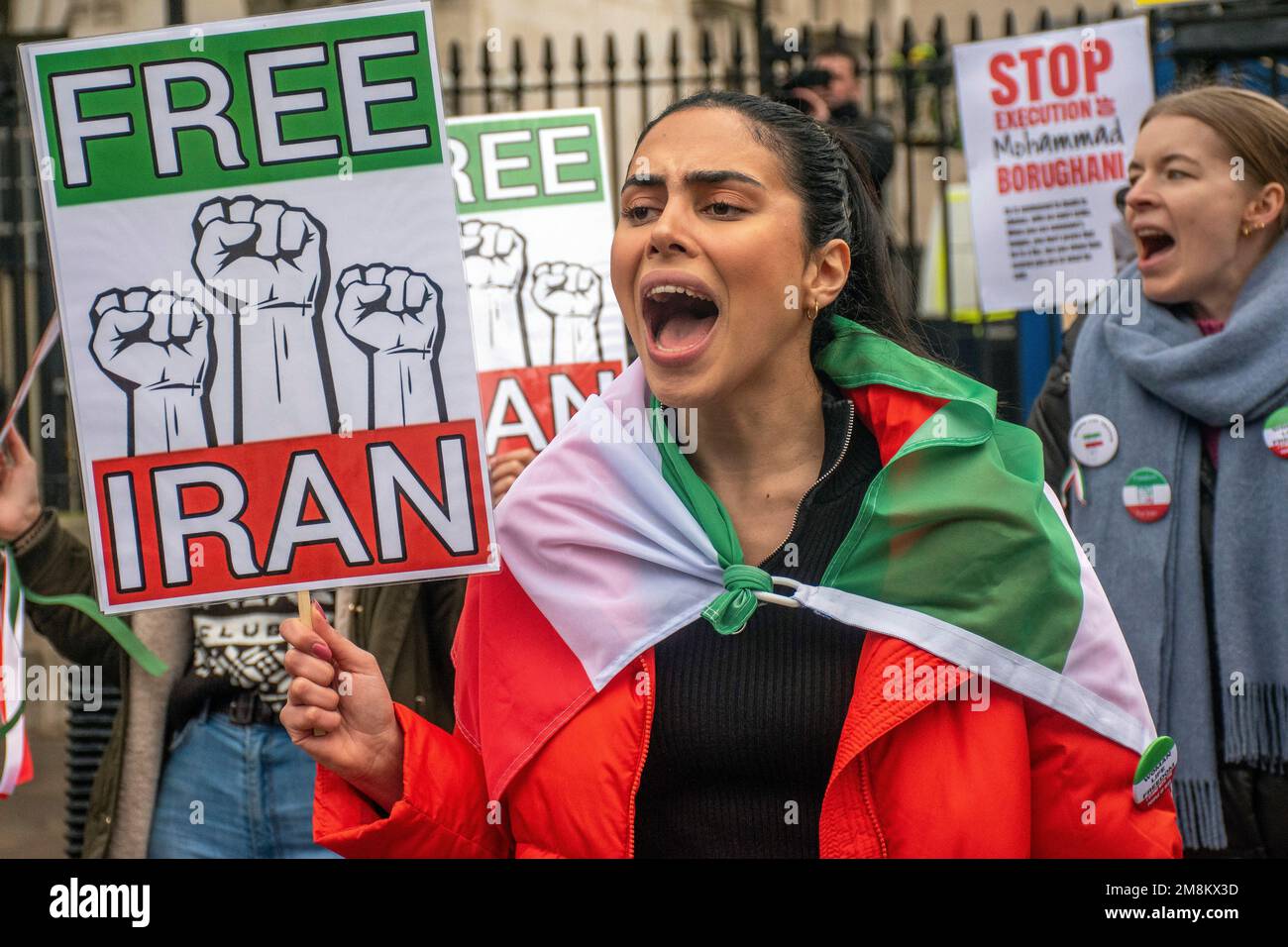 London, UK. 14th Jan, 2023. Ongoing anti Iran regime protest outside ...