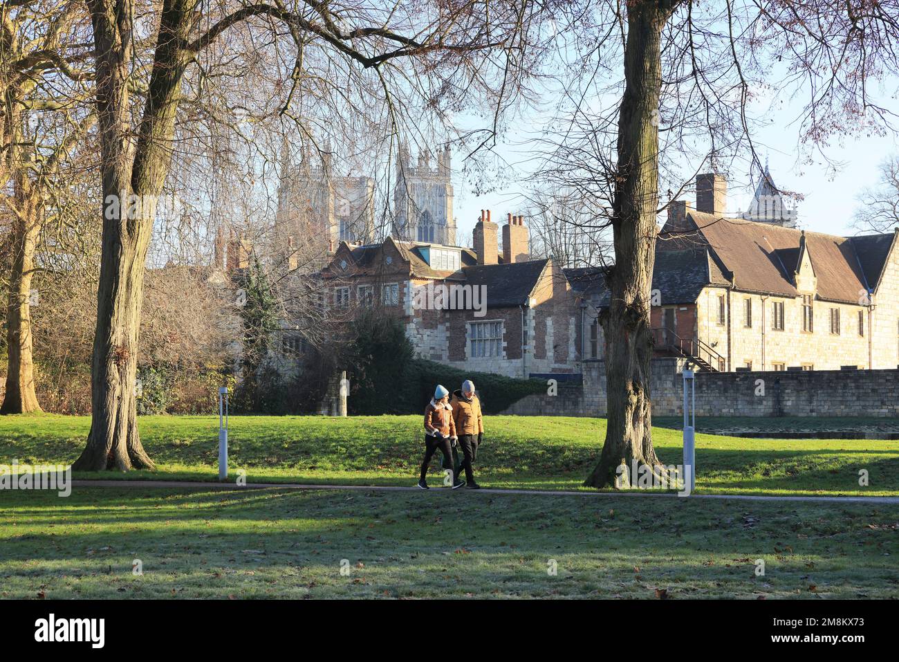 York Museum Gardens in winter sunshine, with the Minster beyond ...