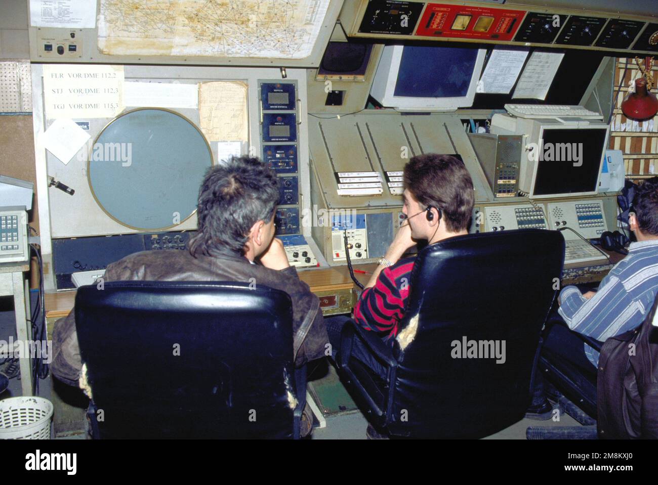 Traffic controllers are at their positions in the radar room at Otopeni ...