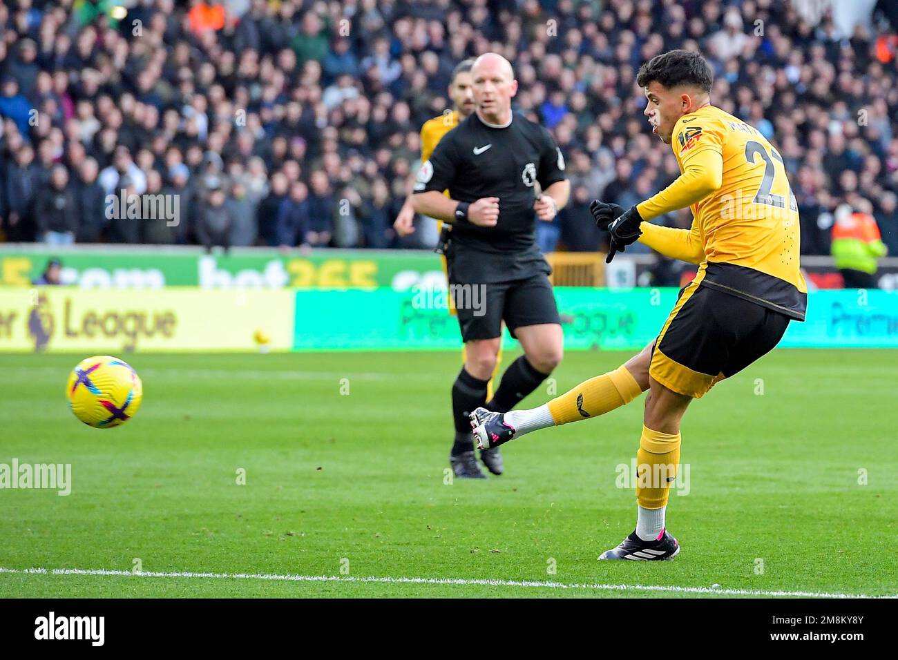 Matheus Nunes #27 of Wolverhampton Wanderers has a shot during the ...